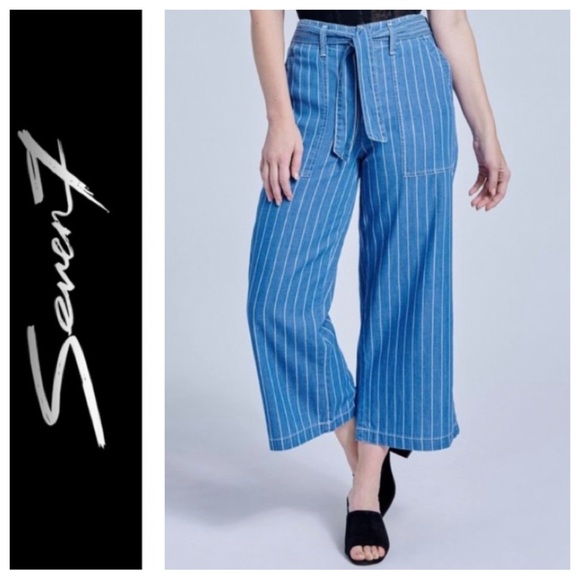 Seven7 | Pants & Jumpsuits | Nwt Striped Chambray Wide Leg Crops | Poshmark